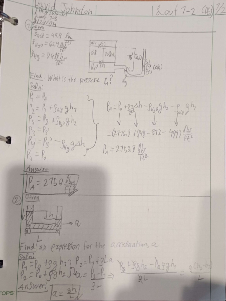 CHEN 2610 Homework 1 | PDF