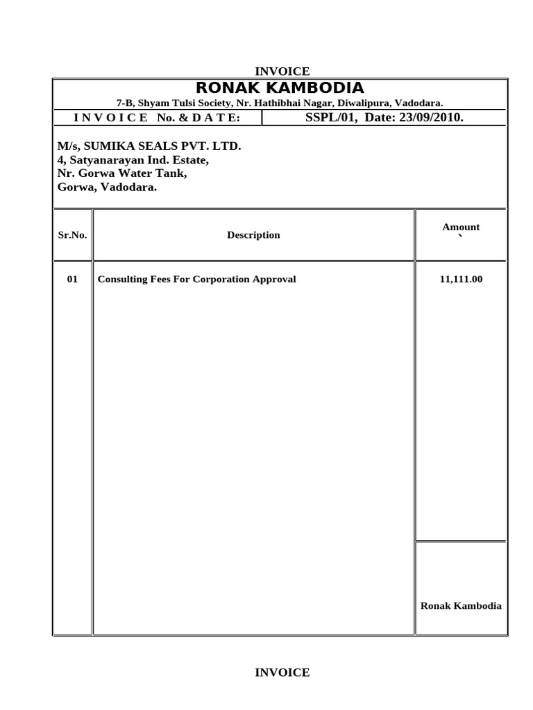 ronak Invoice Format | PDF