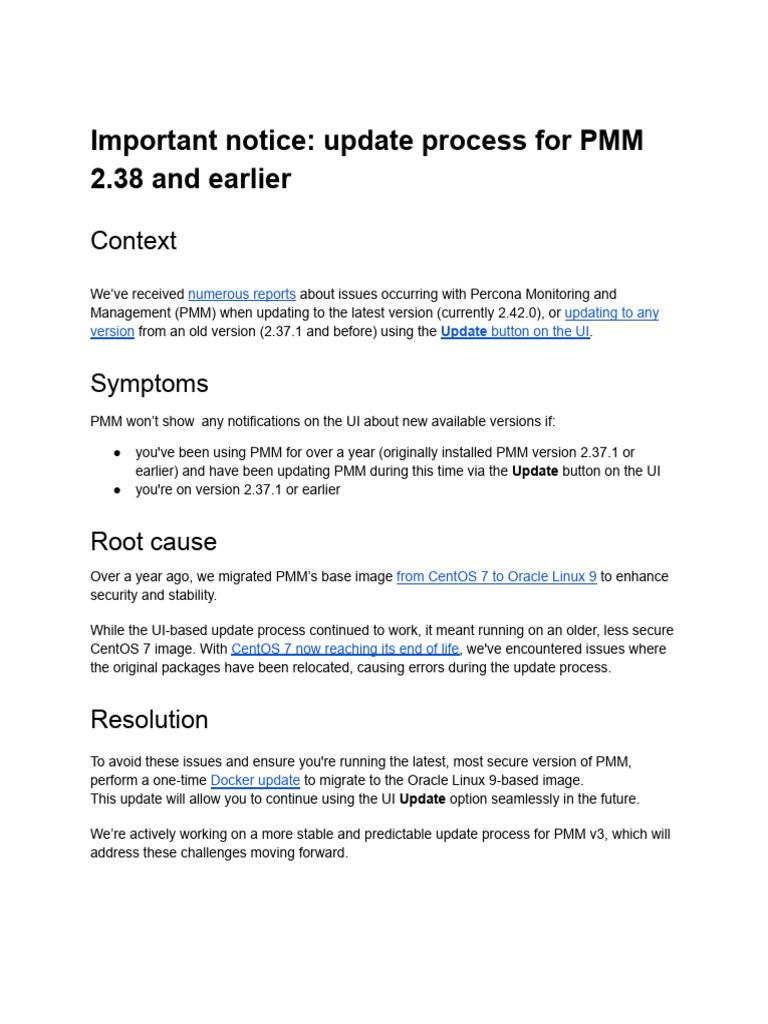 (REVIEW) Important Notice - Update Process For PMM 2.38 and Earlier | PDF