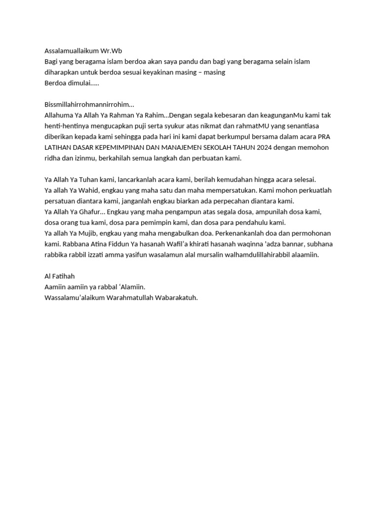 Teks Doa LDK 2024 | PDF