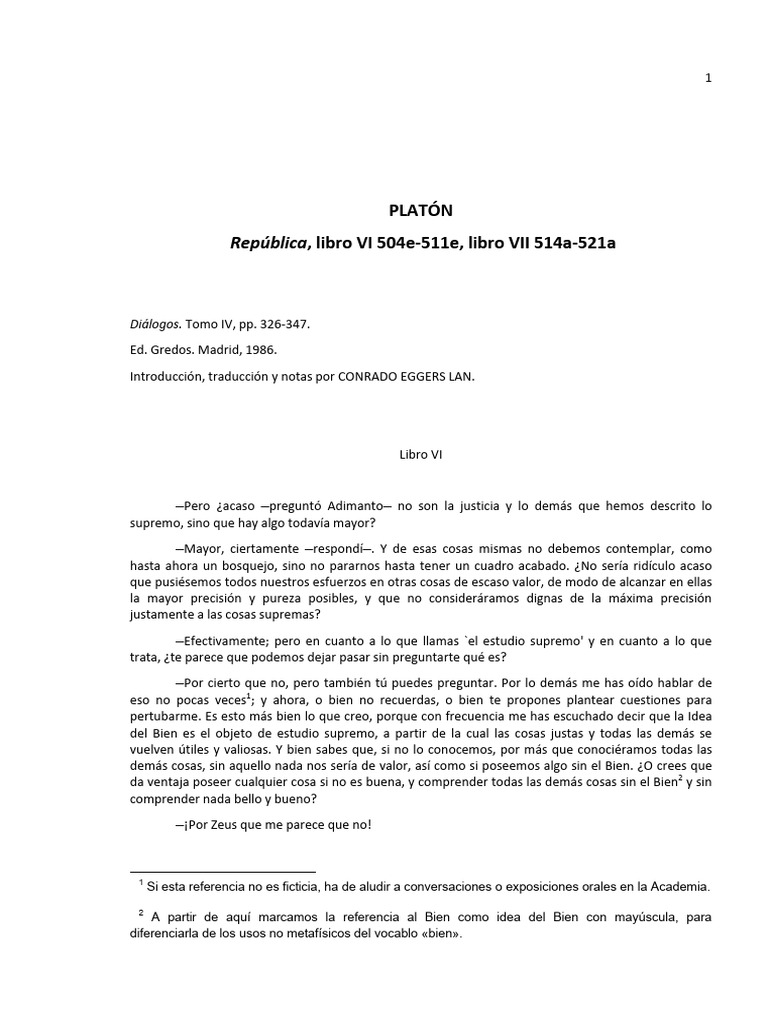 Texto Platón. República Vi-Vii | PDF | Verdad | Pensamiento