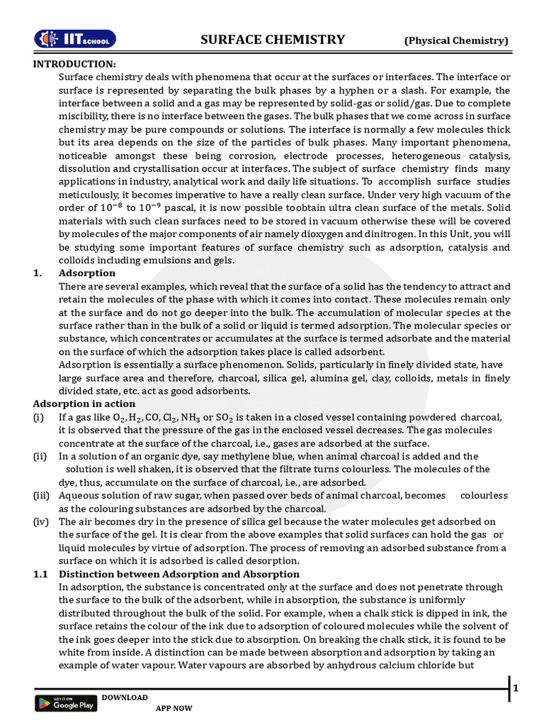 Sheet - 01 _ Surface Chemistry | PDF | Adsorption | Catalysis