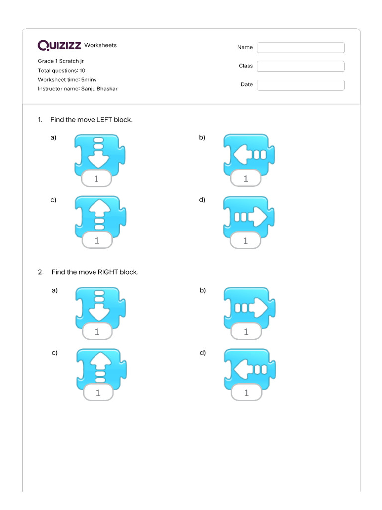 Grade 1 Scratch JR - Quizizz | PDF