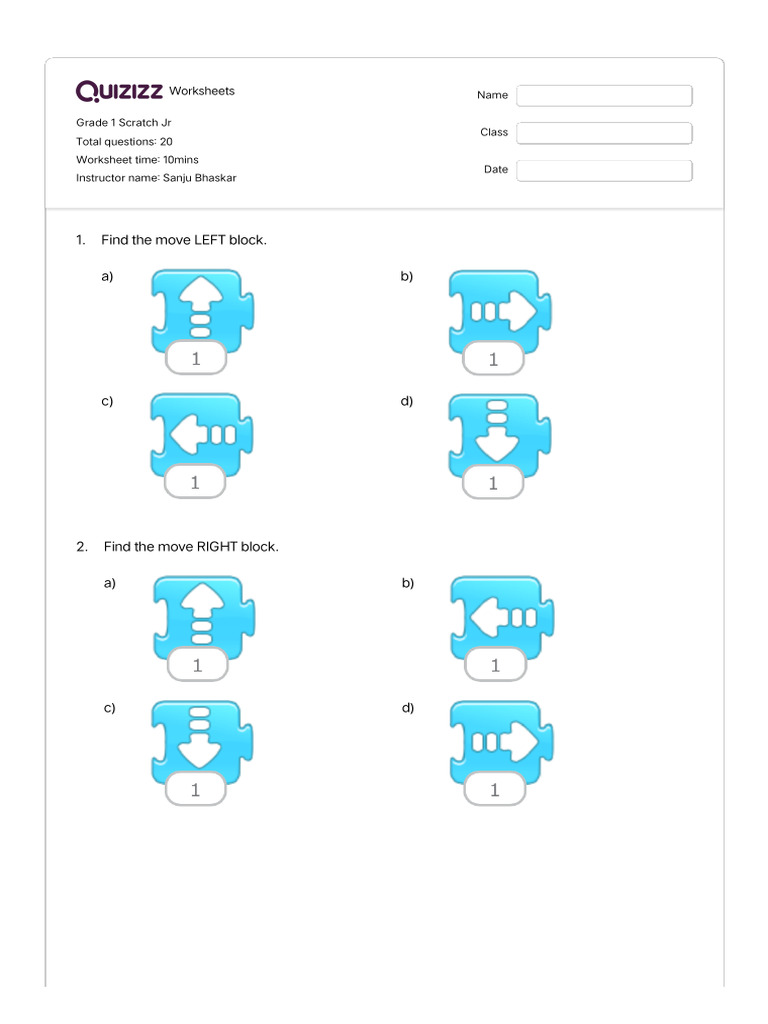Grade 1 Scratch Jr Worksheets | PDF | Software Development | Computer ...