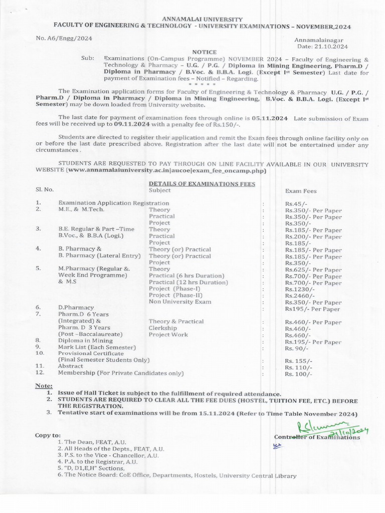 On Campus November 2024 Exam Notification | PDF
