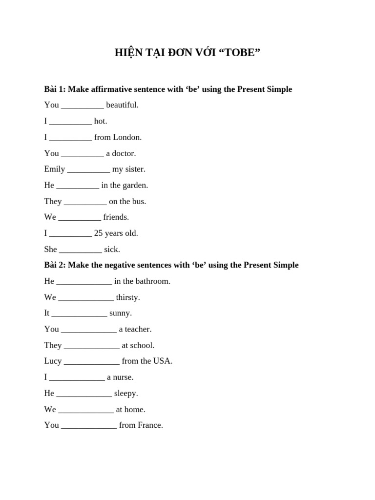 Present Simple "To Be" Exercises | PDF