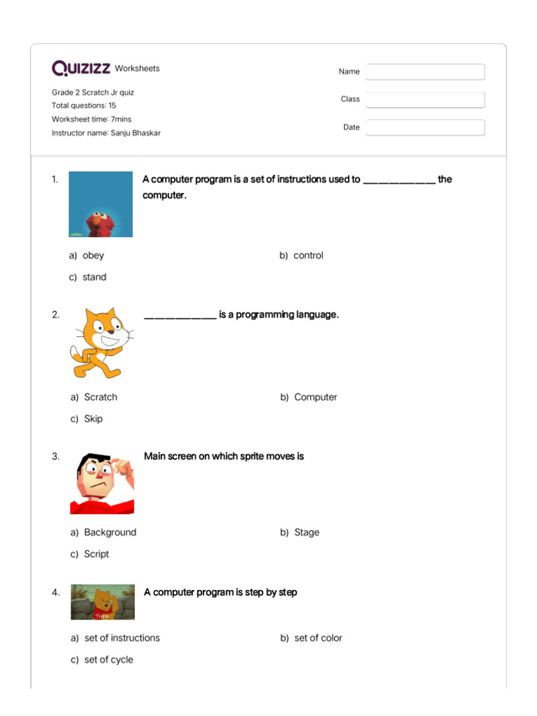 Grade 2 Scratch JR Quiz - Quizizz | PDF | Scratch (Programming Language ...