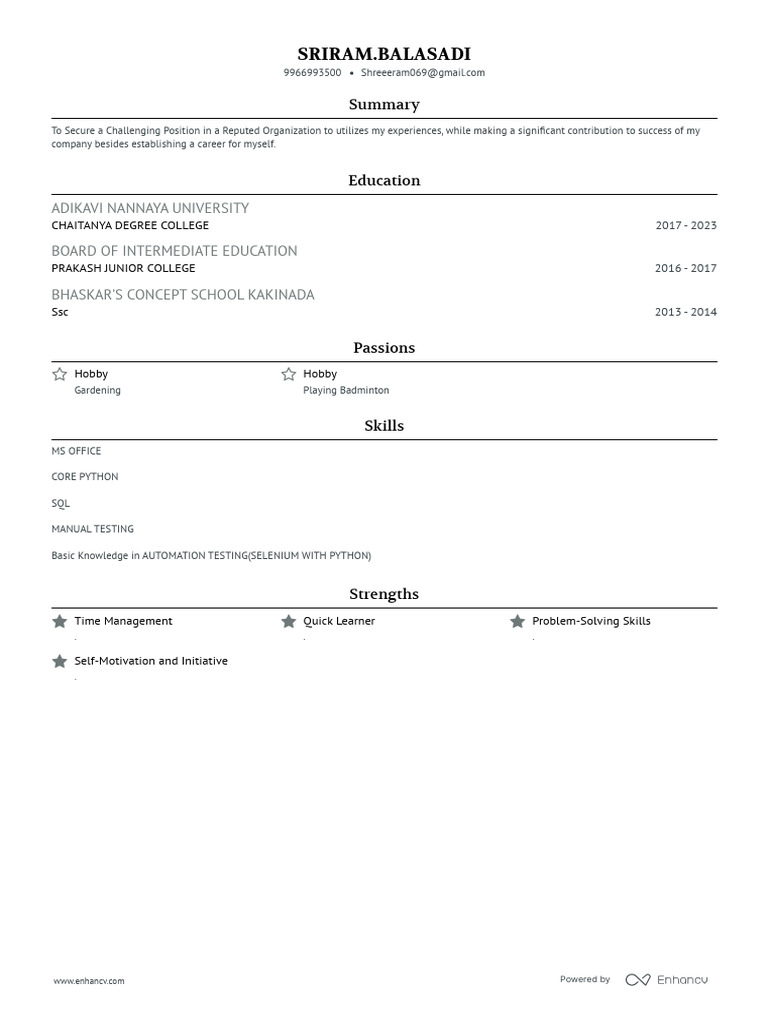 Sriram Balasadi Resume | PDF