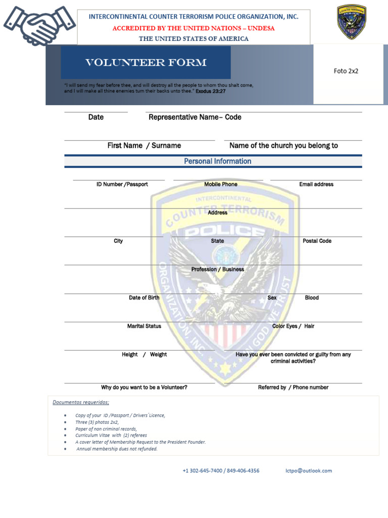 Volunteer Form ICTPO - English | PDF | Background Check | Criminal Record