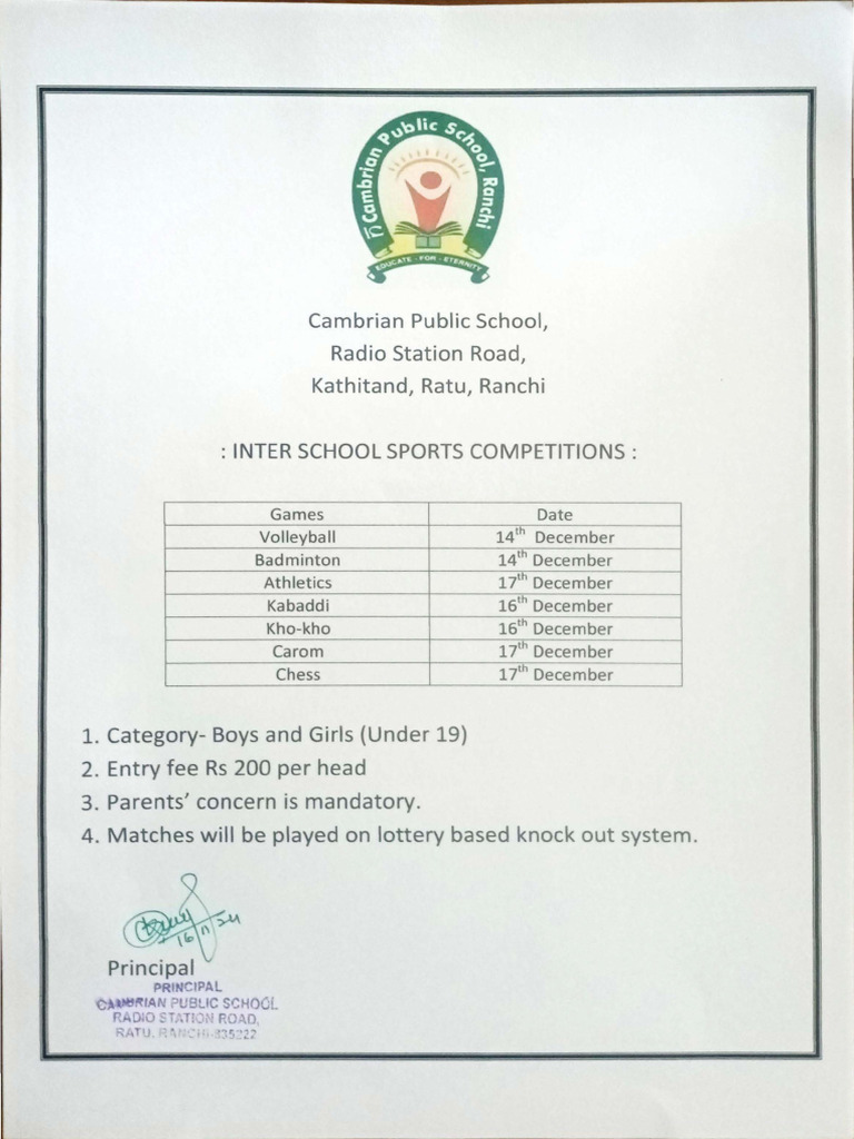 Inter School Games 2024 | PDF