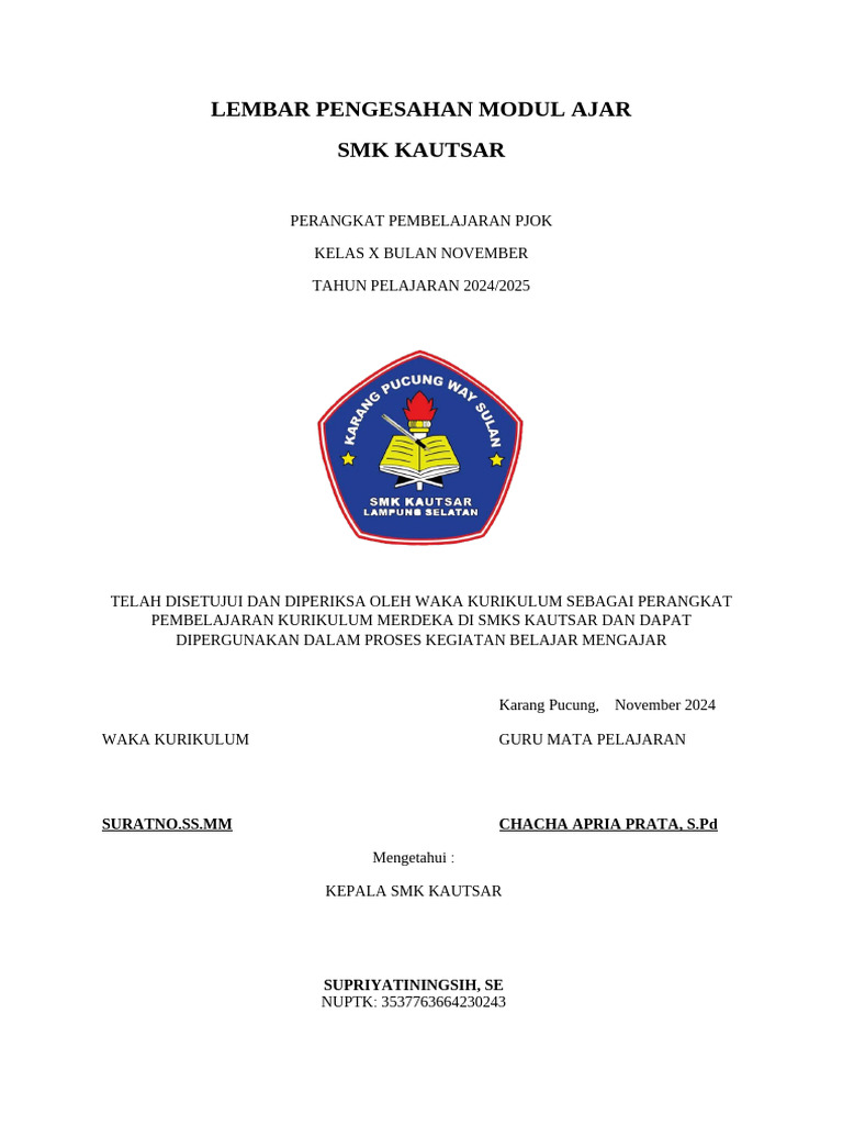 LEMBAR PENGESAHAN MODUL AJAR | PDF