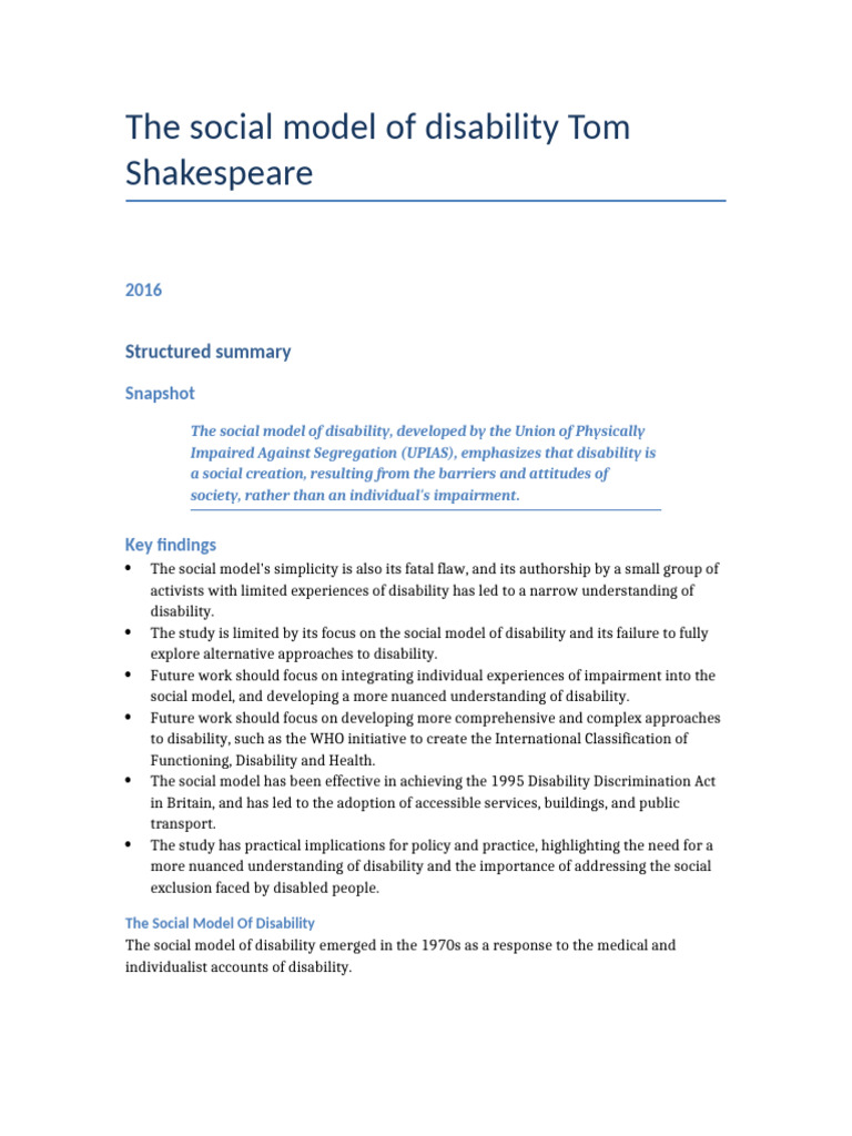 Social Model of Disability Critique | PDF | Disability | Social Psychology