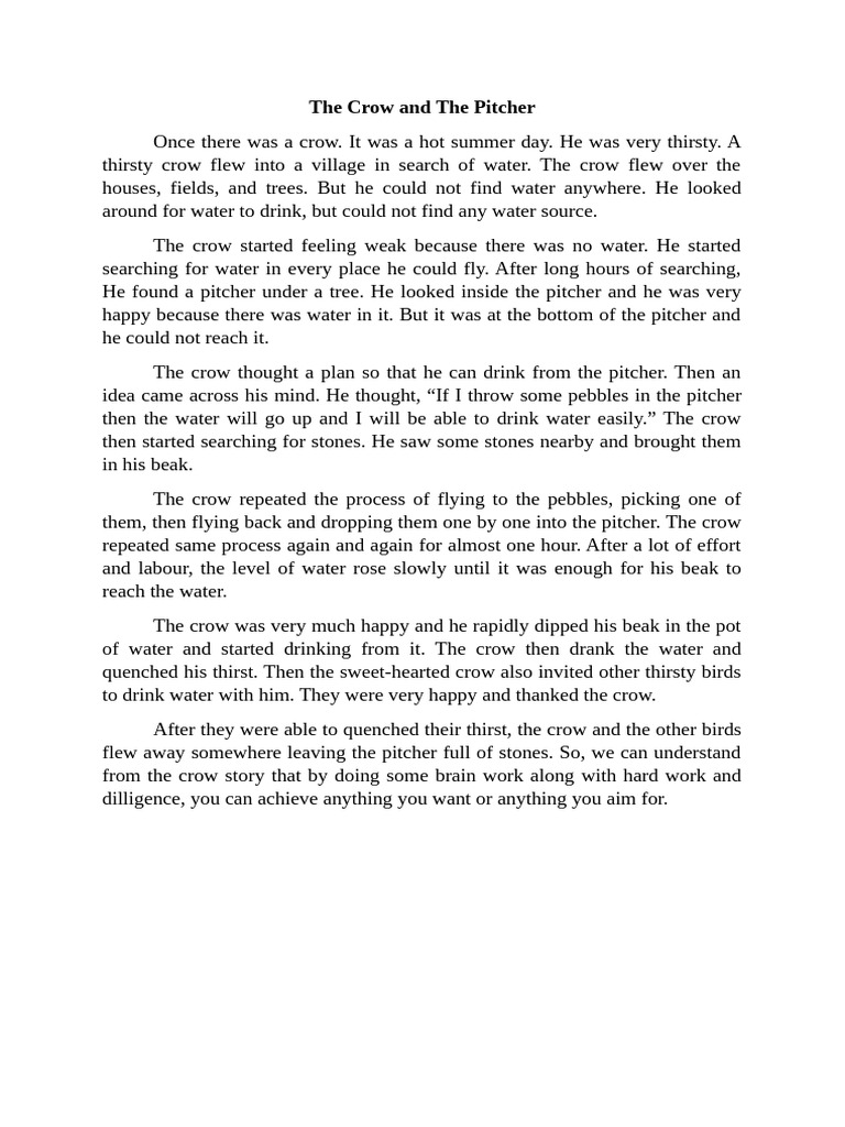 The Crow and The Pitcher | PDF