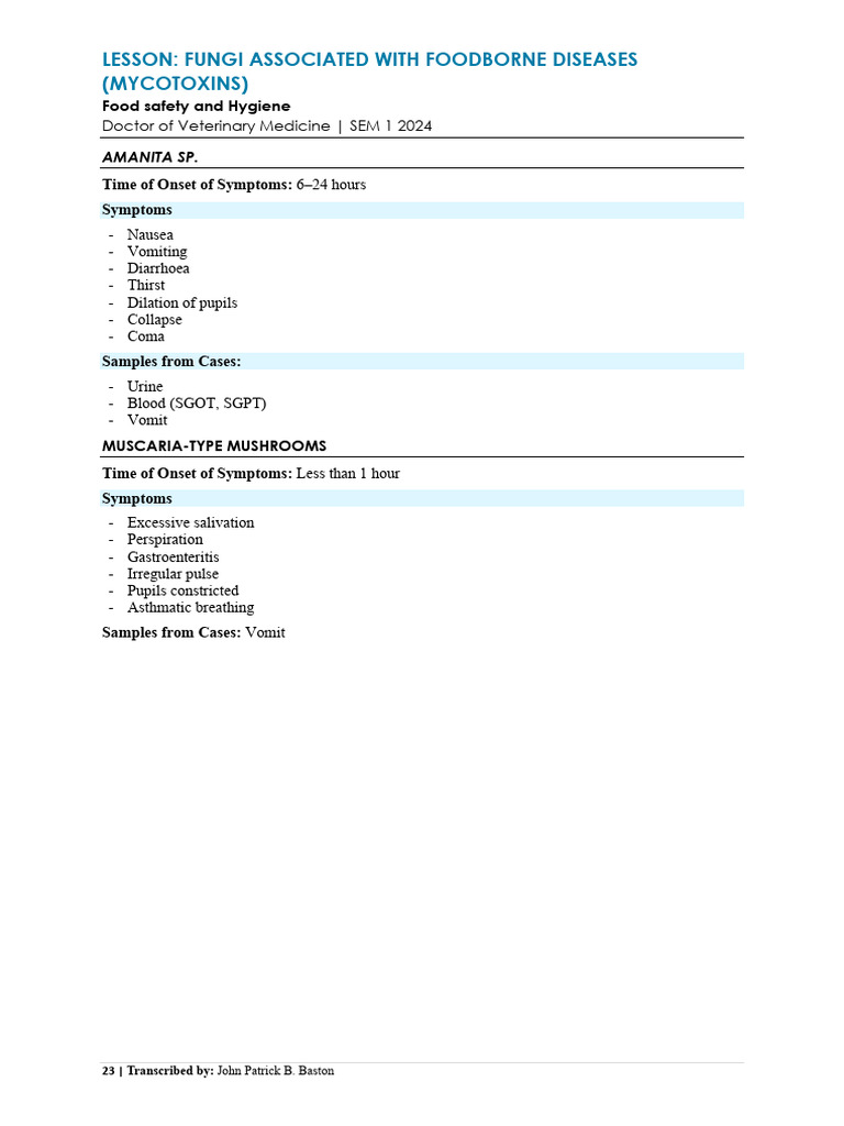 Fungi Associated With Foodborne Diseases (Mycotoxins) | PDF