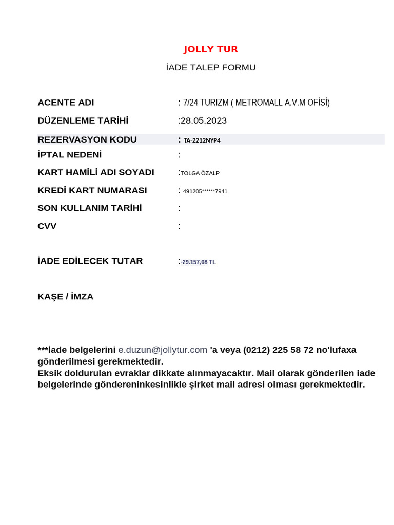 KK İade Formu | PDF