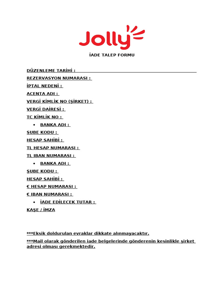 Nakit İade Formu Güncel | PDF