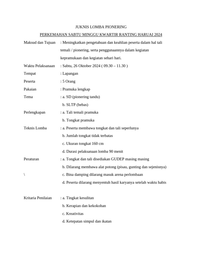 Juknis Lomba Pramuka Haruai 2024 | PDF