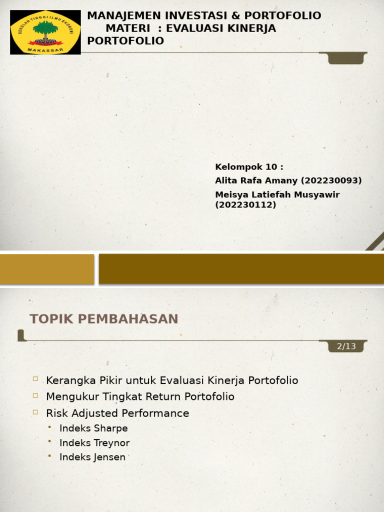 klp 10. Evaluasi Kinerja Portofolio | PDF