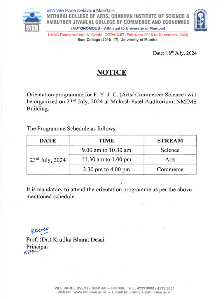 Orientation Student Notice | PDF