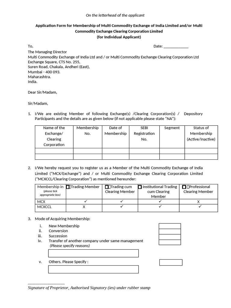 Membership Application Registration Form Sebi Registered Member ...