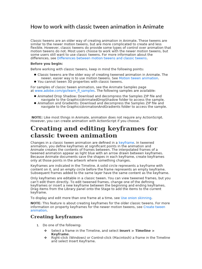 Classic Tween Animation Guide | PDF | Acceleration | Tangent