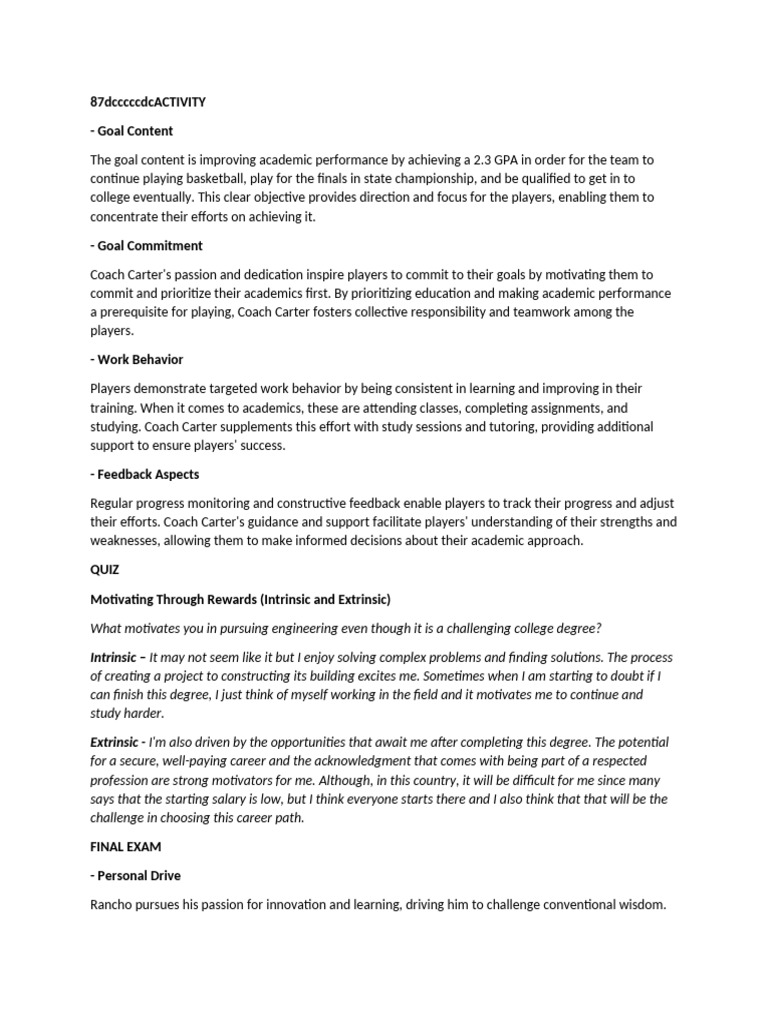 Eneman Activity & Final Exam | PDF | Motivational | Motivation