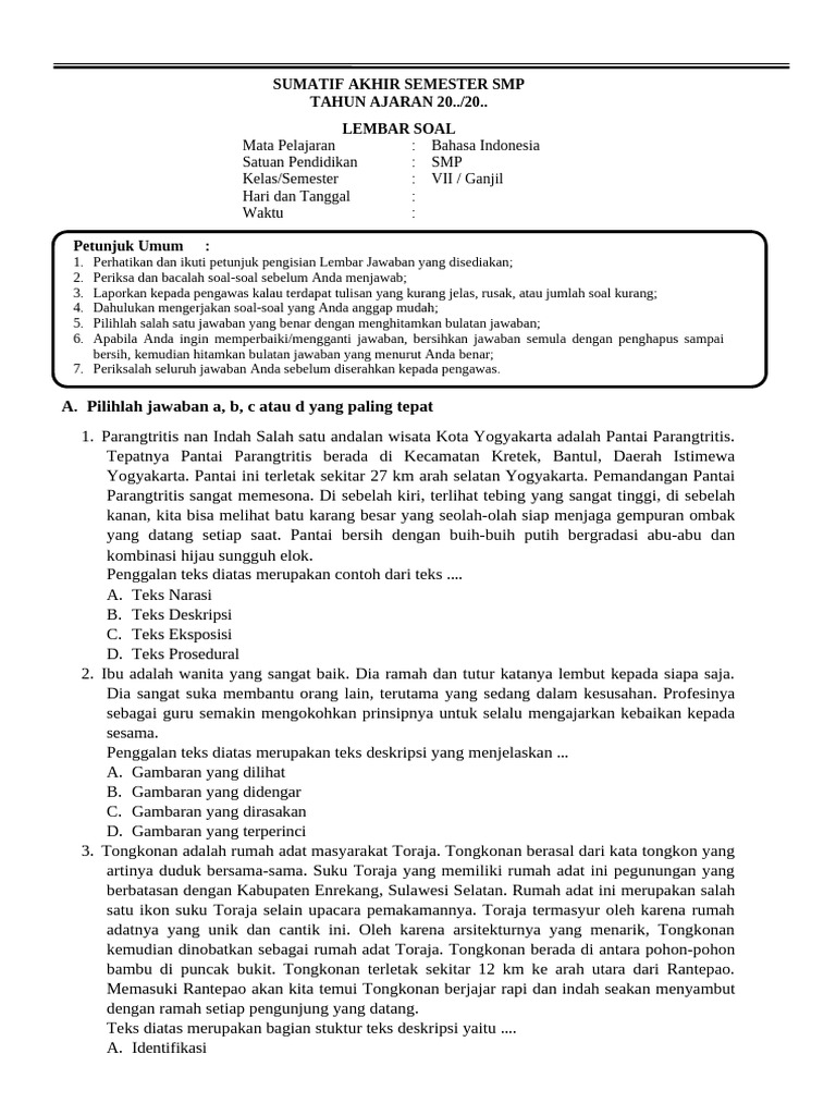 SAS 1 Kelas VII - Bahasa Indonesia | PDF