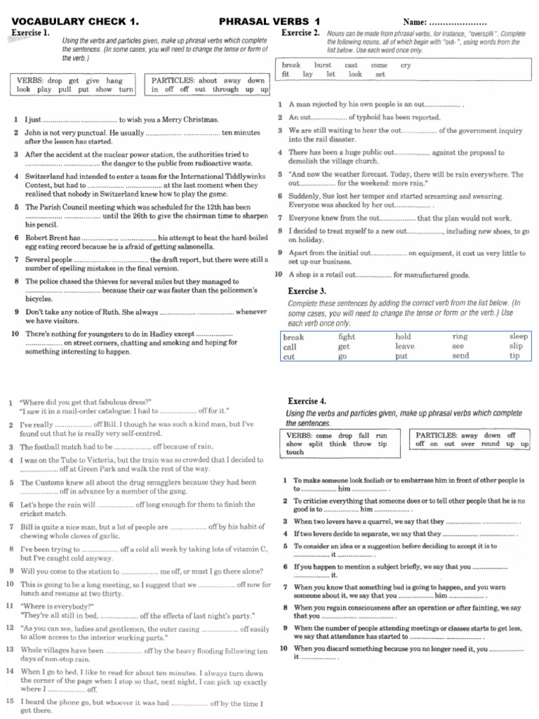 Vocabulary Check 1. Phrasal Verbs 1 | PDF