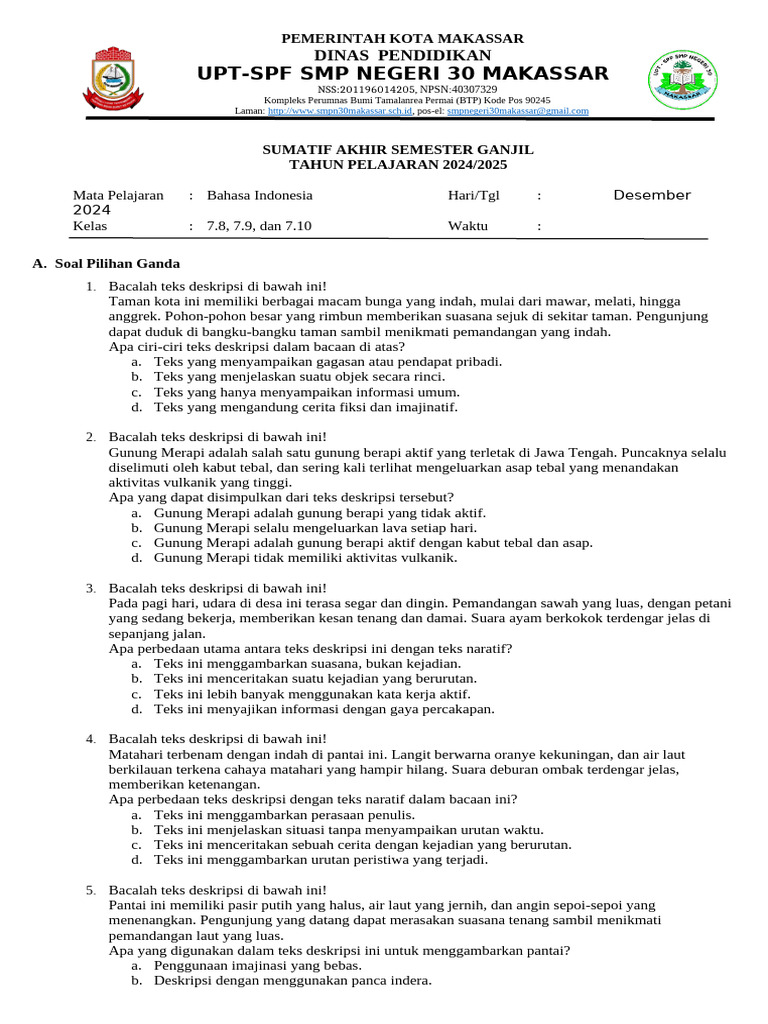 Soal PG Sas 1 Bind 7 2024 2025 | PDF