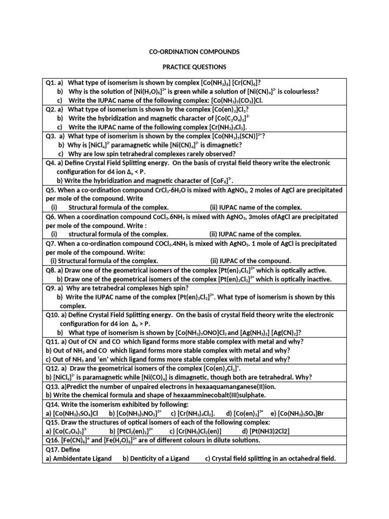Coordination Compounds Pdf Coordination Complex Ligand