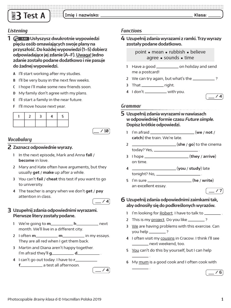 Brainy Kl6 Unit Test 3 A-Scalone | PDF