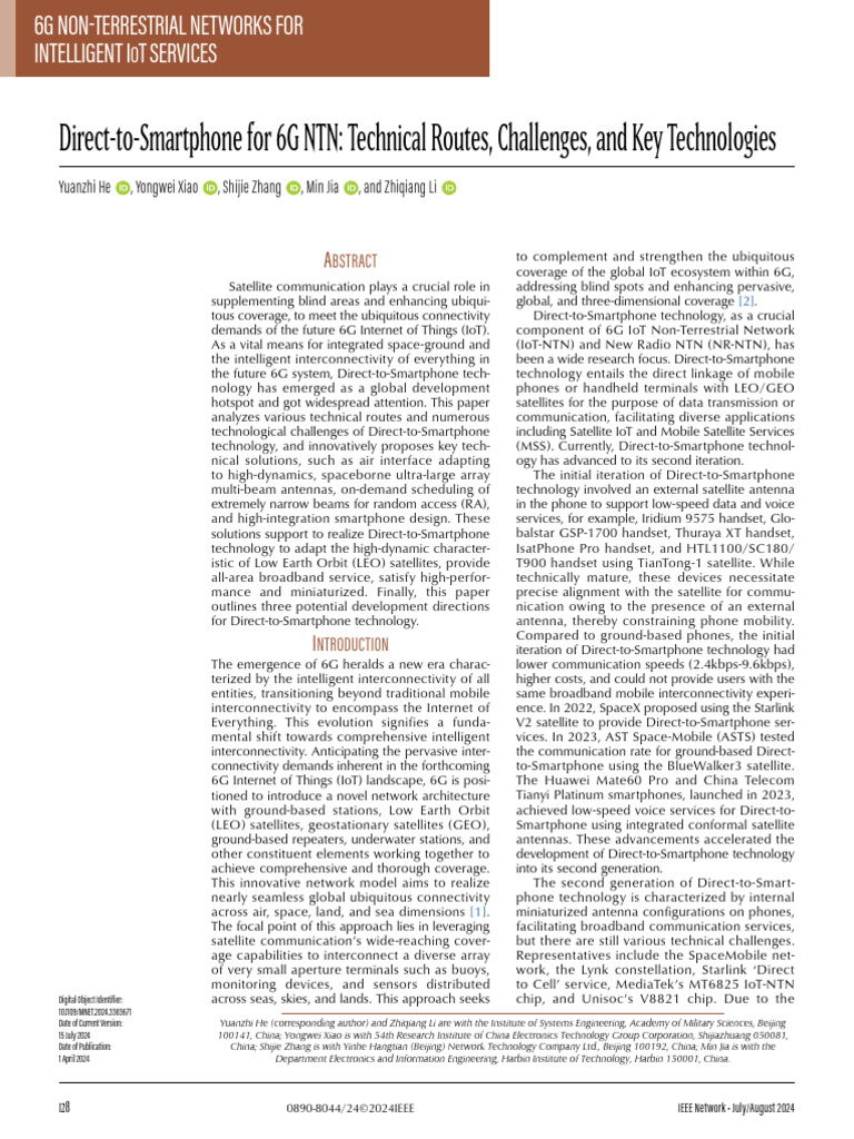 Direct-to-Smartphone For 6G NTN Technical Routes Challenges and Key ...