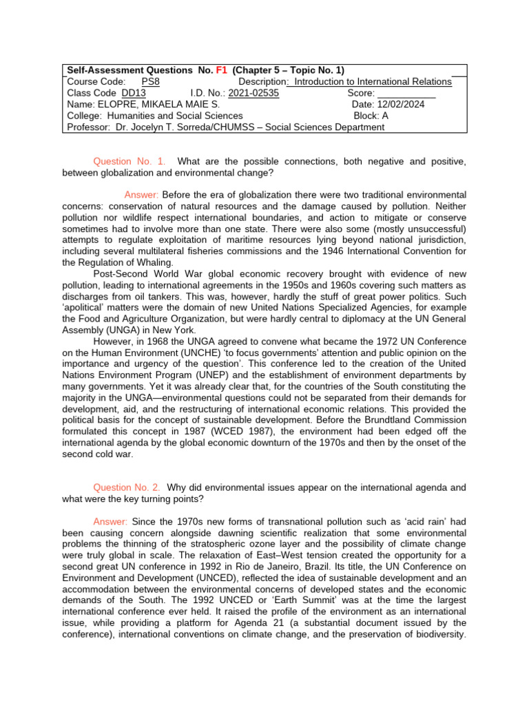 Internationl Relation | PDF | Climate Change | Sustainability