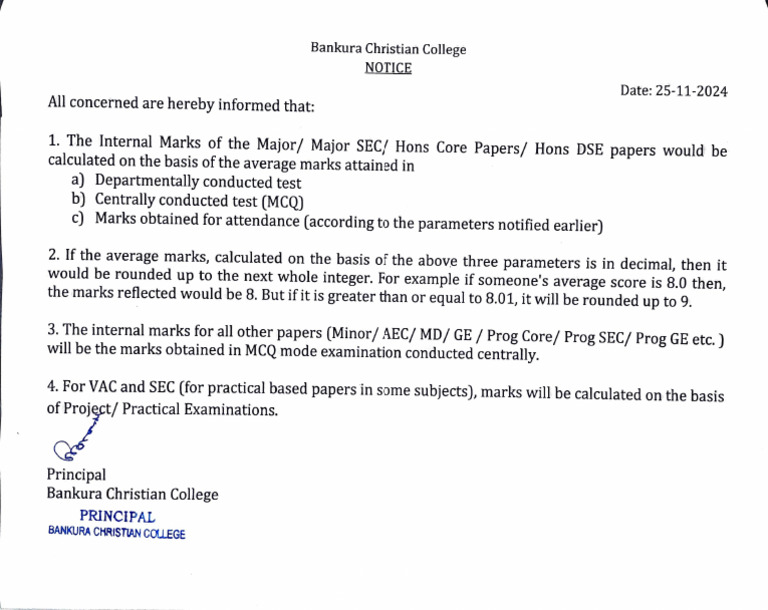 Internal Marks Calculation Notice | PDF