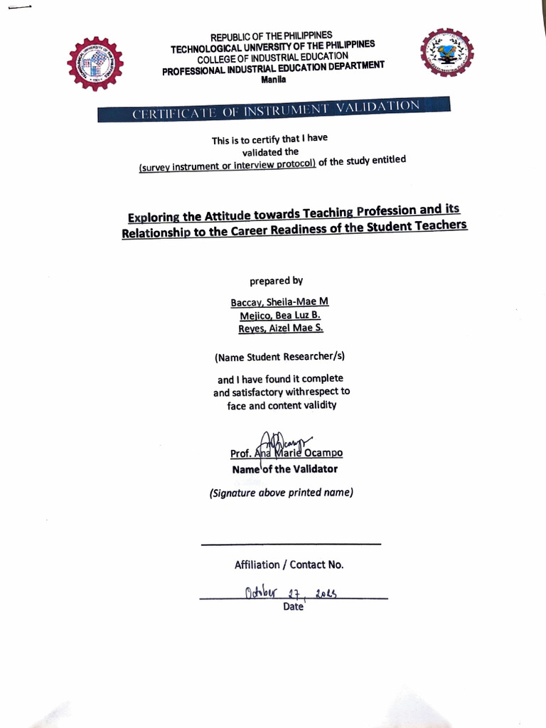 Group 1 Validation of Instrument | PDF | Electron