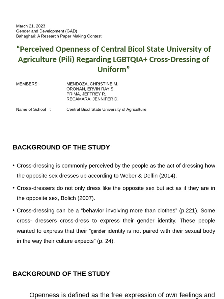 CBSUA Pili Uniform and LGBTQIA+ Cross-Dressing | PDF | Cross Dressing ...