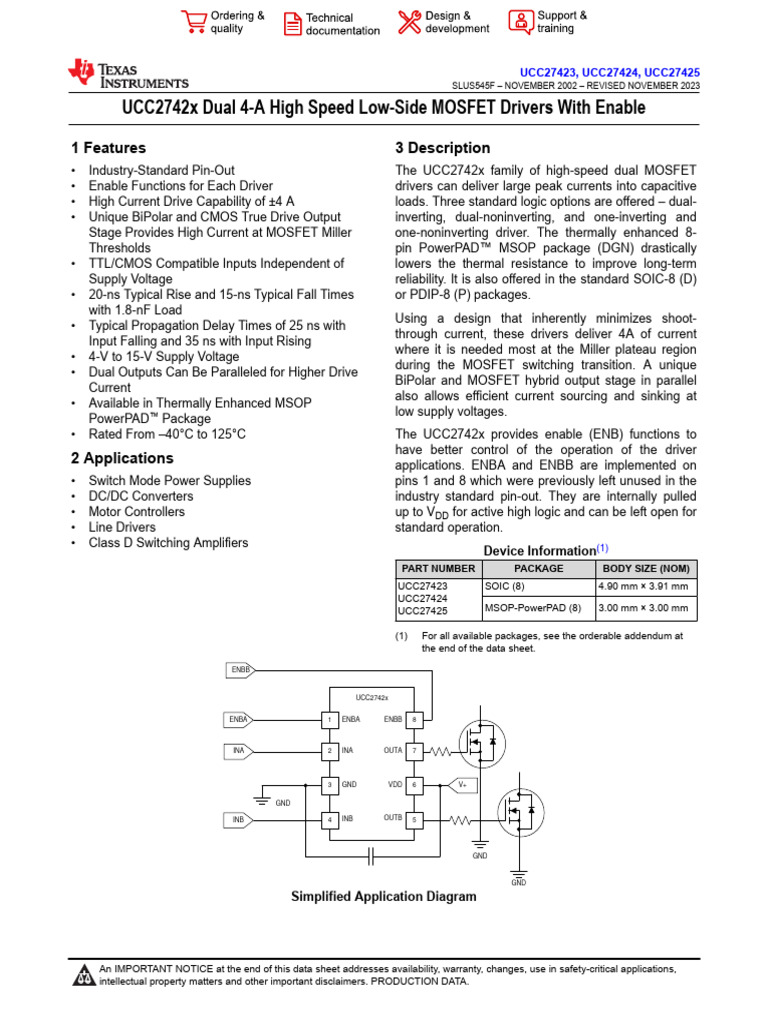 Ucc27425 PDF | PDF | Mosfet | Cmos