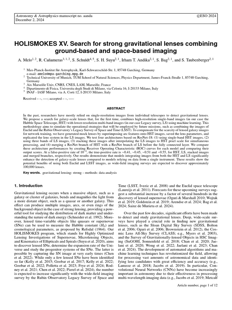 HOLISMOKES XV. Search for strong gravitational lenses combining | PDF | Hubble Space Telescope ...