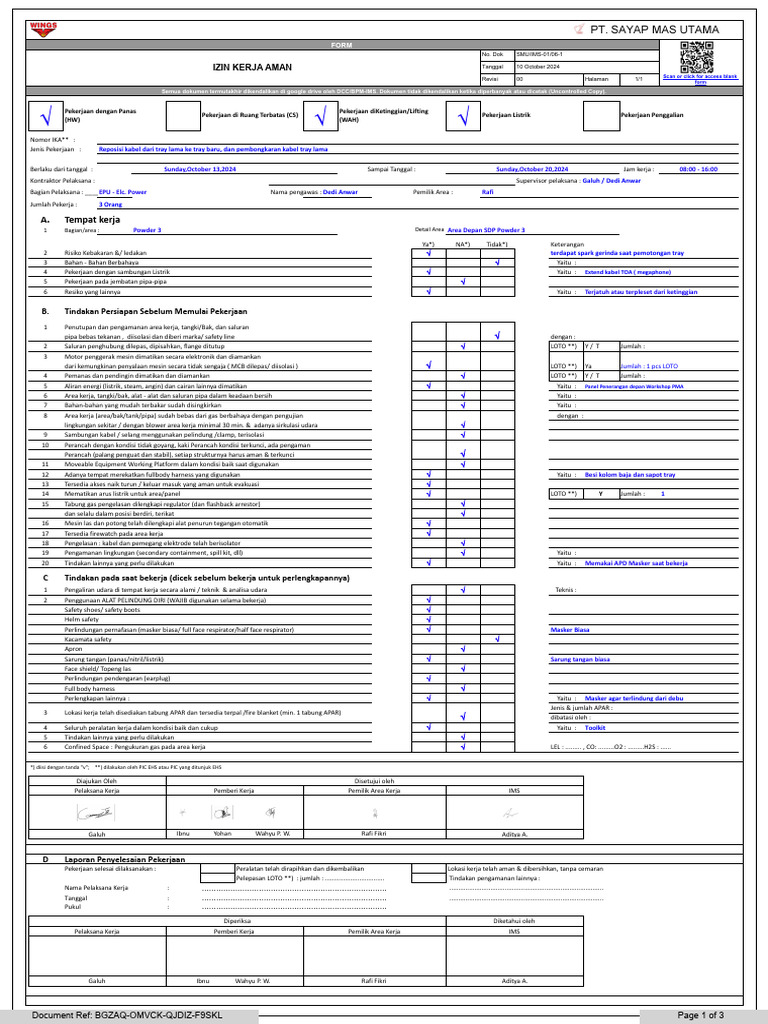 (Extend) FORM IKA JSA RP - Reposisi Kabel Dari Tray Lama Ke Baru Powder ...