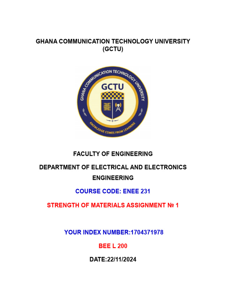 Strength of Materials Assignment GCTU | PDF