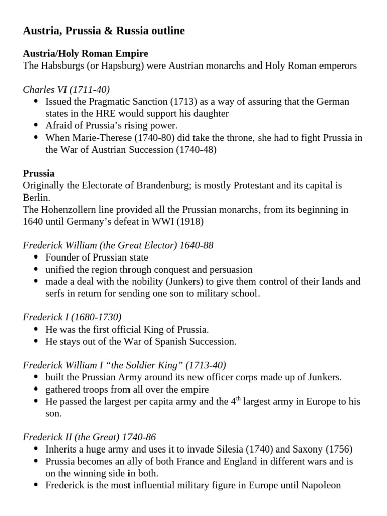 Austria, Prussia, and Russia Overview | PDF | Kingdom Of Prussia | Holy ...