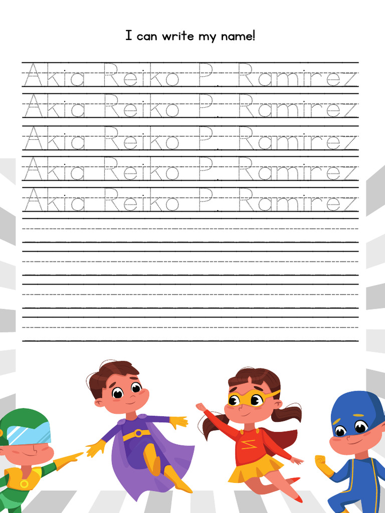 Red Fun Superhero Name Tracing Kindergarten Worksheet | PDF