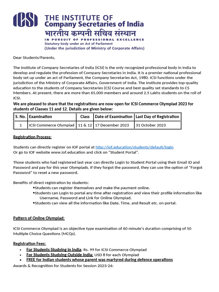 ICSI Circular-Online Registration | PDF | Computing | Software