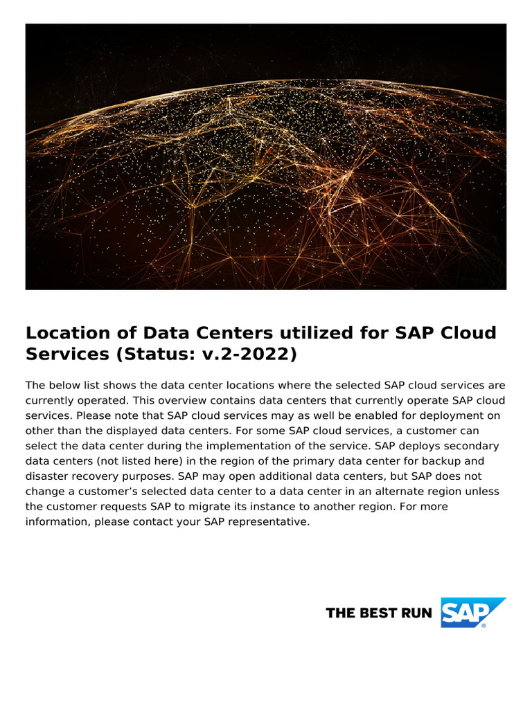 List of Data Centers For Sap Cloud Services English v.2 2022 | PDF ...