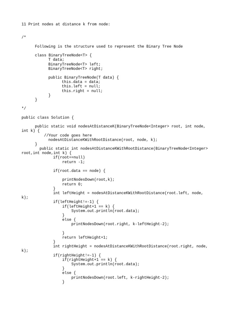 11 Print nodes at distance k from n | PDF