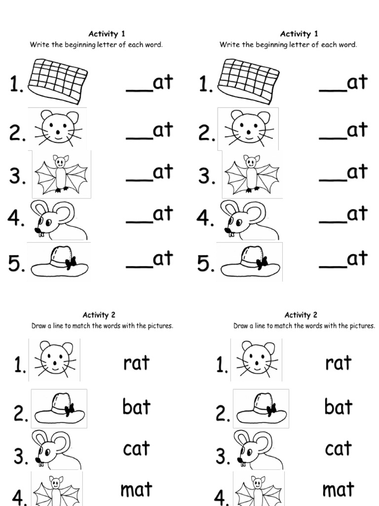 CVC Worksheets (At) | PDF