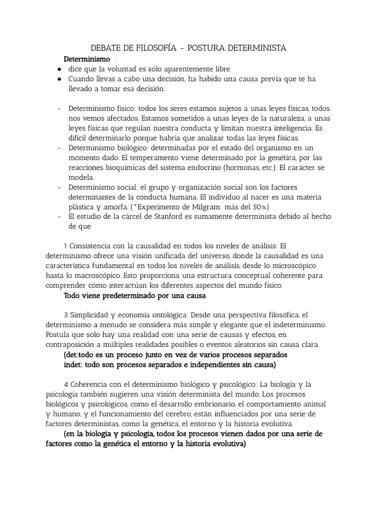 Determinismo - Debate Filo | PDF | Determinismo | Comportamiento