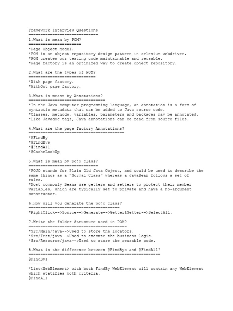 Framework Interview Questions Pdf Microsoft Excel Unit Testing 1355