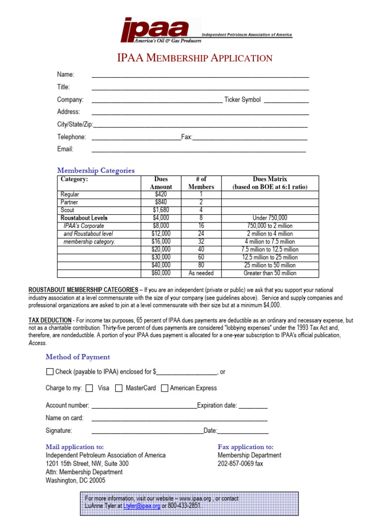 IPAA Membership Application Form | PDF | Payments | Taxes