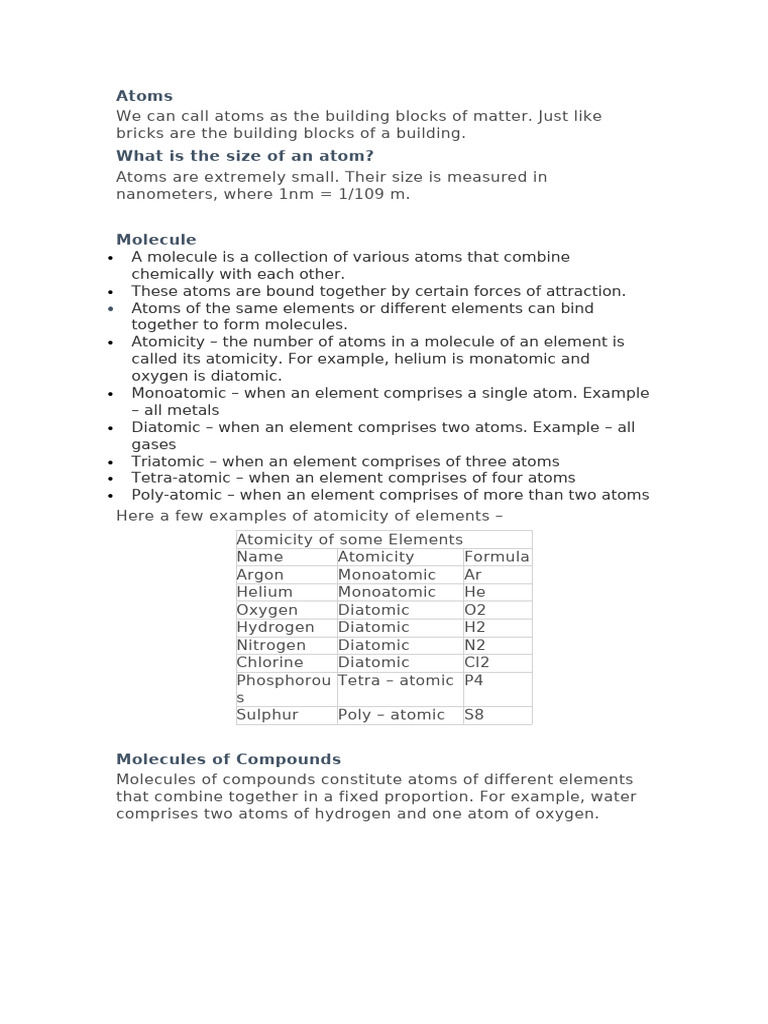 Atoms And Molecules Pdf Molecules Ion